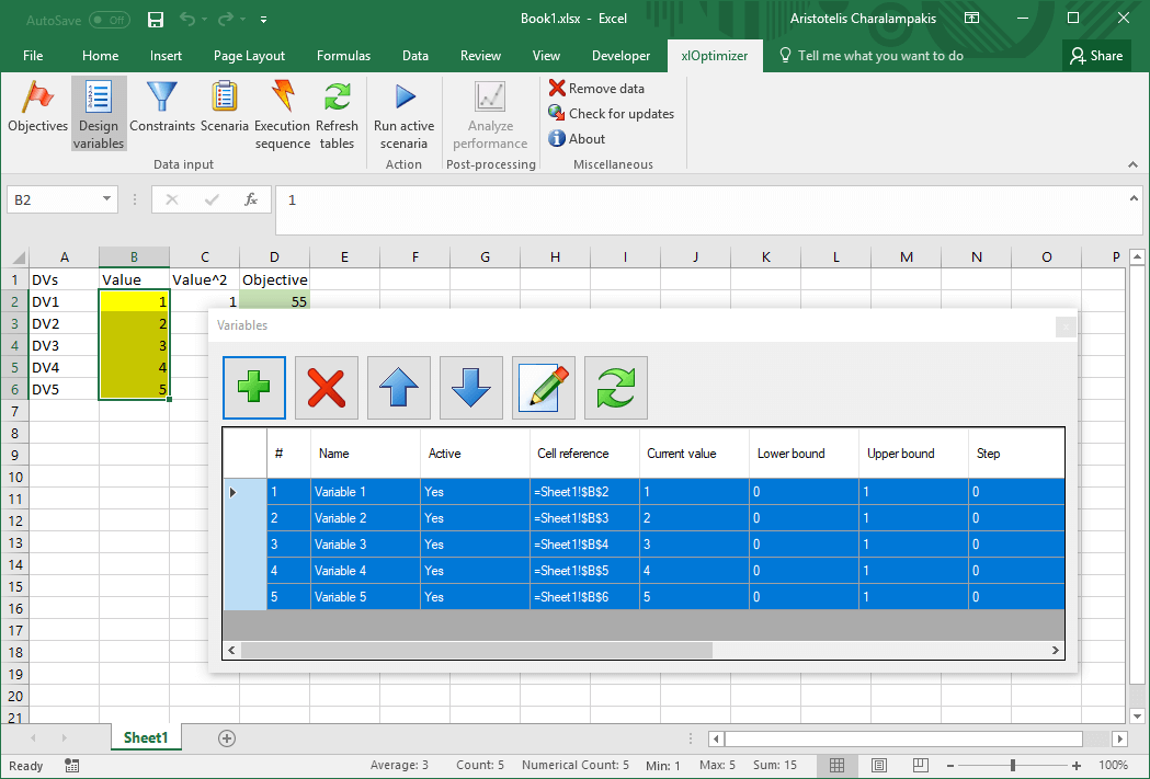 Xloptimizer Sphere Function pure Excel xloptimizer-sphere-function-pure-excel